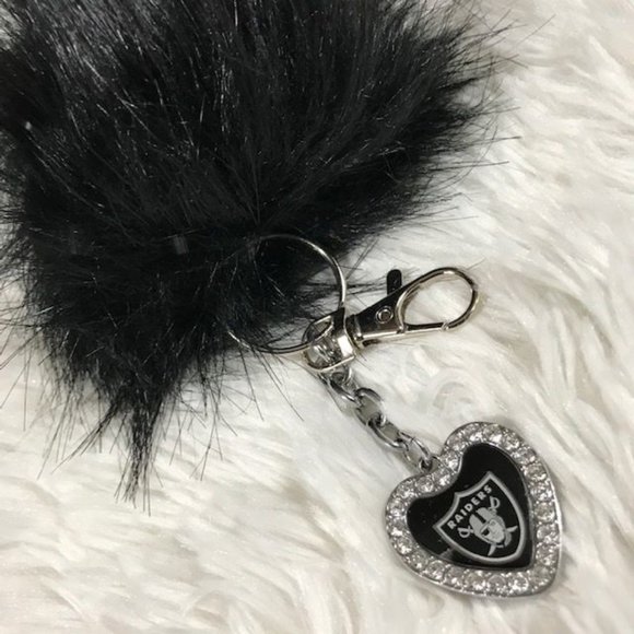 NFL | Bags | Las Vegas Raiders Rhinestone Heart Twosided Pom Pom Charm ...